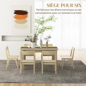 Jídelní stůl HOMCOM pro 6 osob, severský styl v přírodním dřevě a černé barvě, 140D x 90Š x 75V cm