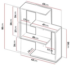 Nástěnná police MORIKO 85x65 cm bílá/dub sonoma