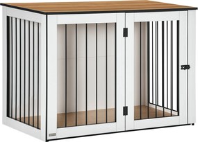 PawHut Psí Kotec - Moderní Nástavec s Dveřmi a Okno pro Velké Psy do 30 kg, 106 x 60 x 76 cm, Dub + Bílá | Aosom
