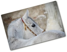 Wallmuralia Kuchyňská deska skleněná Bílý arabský kůň 80x52 cm