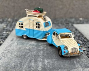 Kovový model - Retro auto 2CV s karavanem