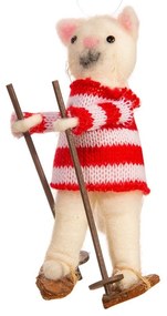sass & belle Vánoční ozdoby Skiing & Sledging Cat Kočička na lyžích, červená barva, textil