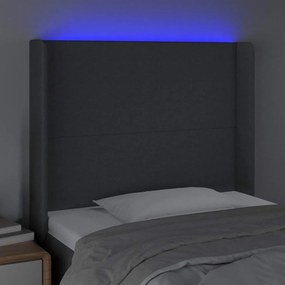 Čelo postele s LED tmavě šedé 103 x 16 x 118/128 cm textil 3123759