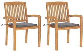 Zahradní židle 2 ks šedé podušky masivní teakové dřevo,  3063253