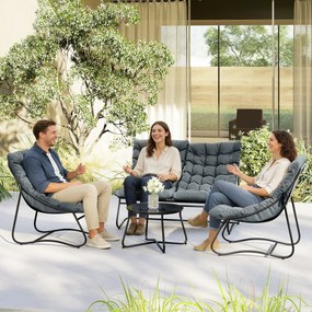 4-Sitzer Gartenmöbel-Set, 2 Stühle, 1 Doppel-Sofa, 1 Tisch, dicke Kissen, Stahlrahmen, für Terrasse, Grau