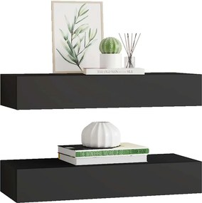 Nástěnné police se zásuvkou 2 ks černé 60 x 23,5 x 10 cm MDF 330258