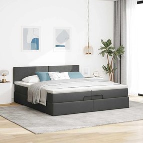 Osmanský rám postele s matrací tmavě šedá 200x200 cm textil 3311402