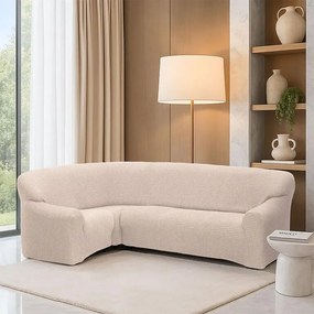 Super strečové potahy RUBINIA smetanová rohová sedačka (š. 340 - 540 cm)