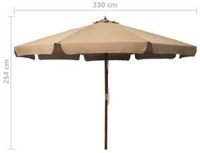 Zahradní slunečník Danger s dřevěnou tyčí - taupe | 330 cm