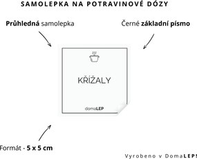 KŘÍŽALY - omyvatelná samolepka na dózu, výběr rozměrů Ø 5 cm / 5 x 5 cm / 6 x 8 cm | DomaLEP tvar: KOLEČKO, barva: PRŮHLEDNÁ - ČERNÉ písmo, velikost: Ø 5 cm - tučné písmo