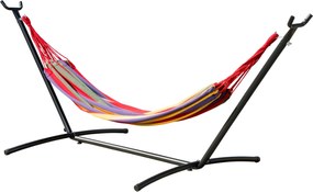 Outsunny Houpací Síť se Stojanem z Oceli - Přenosná Houpací Síť se 6 Nastavitelnými Výškami a Vakem pro Uložení - Nosnost 120 kg 200x150 cm Mnohobarev