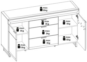 Komoda Romy 152,5 cm, šedá/dub
