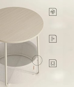 Krémový příruční stolek s odkládacím košem SALMA Ø 45 cm