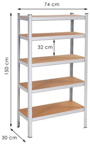 Kovový regál 150x75x30 cm, 5 polic SPRINGOS HA5165