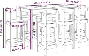 vidaXL 9dílný barový set masivní borové dřevo [3124724] Barva: Přírodní