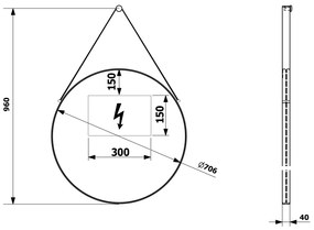 Sapho ORBITER kulaté zrcadlo s LED osvětlením ø 70cm, kožený pásek, černá mat - ORL070