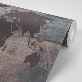Samolepící tapeta mapa světa na tmavém dřevě