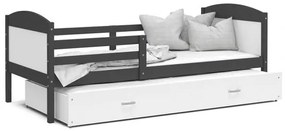 Dětská postel MATYAS P2 90x200 cm s šedou konstrukcí v bílé barvě s přistýlkou