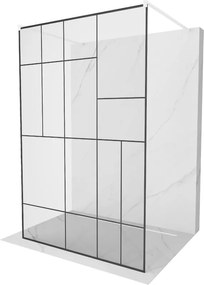 Mexen Kioto, průchozí sprchová zástěna 130 x 200 cm, 8mm sklo čiré/černý vzor, 2x bílá stabilizační rozpěra, 800-130-002-20-78