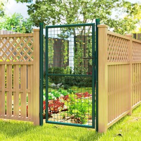 Zahradní brána Outsunny z oceli 97 x 200 cm s zámkem, klíči a rukojetí, dekorace ve tvaru šípu, venkovní brána na terasu, zelená | Aosom