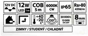 BERGE LED pásek COB - 12W/m - vodotěsný - 5m - studená bílá