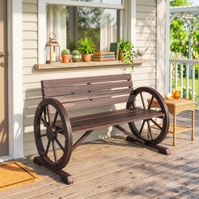 Outsunny Zahradní Lavice Dřevěná Rustikální Lavice s Kolečkovými Opěrkami Wagon Wheel Lavice Venkovní Lavice Terasová Lavice Parková Lavice z Masivní…