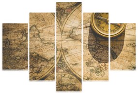 Malvis ® Obraz kompas na mapě Velikost (šířka x výška): pětidílné schody - 150x75 cm