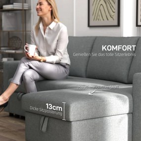 HOMCOM Rohová sedací souprava s funkcí spaní, úložný prostor, lůžková skříň, rohová sedací souprava, rozkládací pohovka, látková sedací souprava, tva…