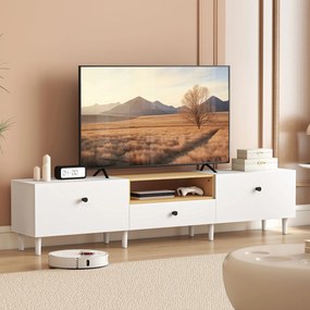 HOMCOM televizní nábytek, TV stolek pro televize až do 228,6 cm s 2 výklopnými dvířky, zásuvkou, 200 x 35 x 45 cm, bílý