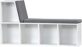 HOMCOM 2-in-1 úložná lavice s 5 přihrádkami a 2 polštářky, knihovna 108 x 30 x 60 cm, bílá šedá