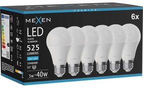 Mexen Nova 6x LED žárovka E27, A60, 5W, Studená - 6500K, 525 lm - L100-E27-0565-01x06