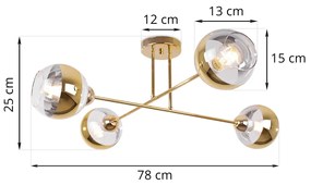 Stropní svítidlo Asturia, 4x zlaté/transparentní skleněné stínítko, G