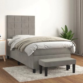 vidaXL Box spring postel s matrací 100x200 cm samet [3137832] Barva: světle šedá