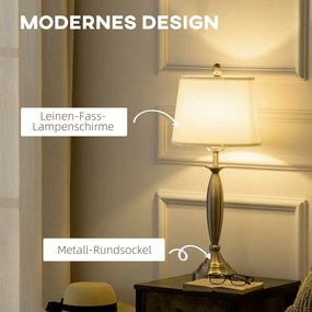 HOMCOM 3-dílná sada stojací lampa a 2 stolní lampy E27 stříbrná a bílá pro obývací pokoj ložnici moderní osvětlení