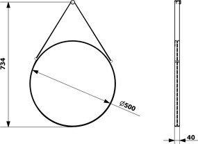 Sapho, ORBITER zrcadlo kulaté s koženým popruhem, o 50cm, černá mat, ORT050