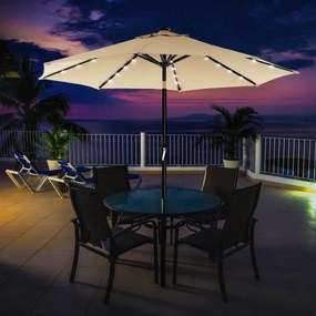 Sonnenschirm mit LED-Solar-Beleuchtung beige