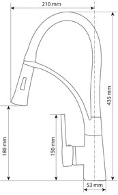Gamma Nexo, stojánková vysoká kuchyňská baterie s flexibilním ramenem a sprškou, černá matná, GMA-BNO-BK