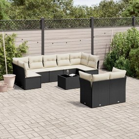 10dílná zahradní sedací souprava s poduškami černá polyratan 3218156