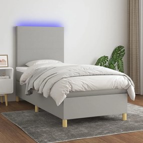 Box spring postel s matrací a LED světle šedá 90x200 cm textil 3135245