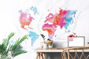 Samolepící tapeta akvarelová mapa světa - 375x250 cm