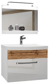 Koupelnový nábytek Belini Premium Full Version bílý lesk / dub wotan + umyvadlo + zrcadlo + LED osvětlení Glamour 17