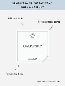BRUSINKY – bílá samolepka na dózu, základní písmo, 5 x 5 cm | DomaLEP