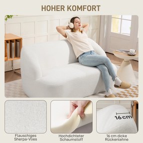 HOMCOM Dvoumístná pohovka, zakřivený design, čalouněná pohovka s fleecovým potahem, pro obývací pokoj, ložnici, domáci kancelář, krémově bílá