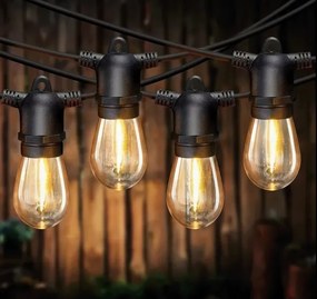 LED Stm solární dekorační řetěz 20xE27/3V USB 2400 mAh 20,62 m IP65 černá + DO
