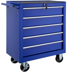 tectake 402798 dílenský vozík na nářadí s 5 zásuvkami - modrá