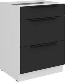 ARIA bc | dolní skříňka 60 D 3S zásuvková | 60 cm | PREMIUM BOX | bílá/černá