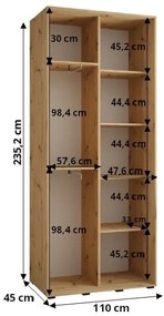 Šatní skříň ASIRI 7 - 110/45 cm, černá / stříbrná