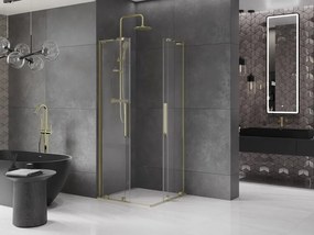 Mexen Velar L Duo, sprchový kout s posuvnými dveřmi 80 x 80 cm, 8mm čiré sklo, zlatá lesklá, 871-080-080-02-03-50