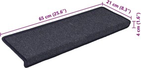 Schodové rohože 30 ks 65 x 21 x 4 cm tmavě šedé a modré s obdélníkovým okrajem 3365775