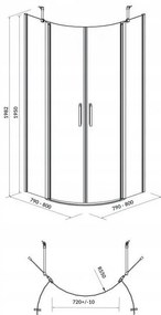 Cersanit Moduo - čtvrtkruhový sprchový kout 90x90x195, chromový profil-čiré sklo, S162-010